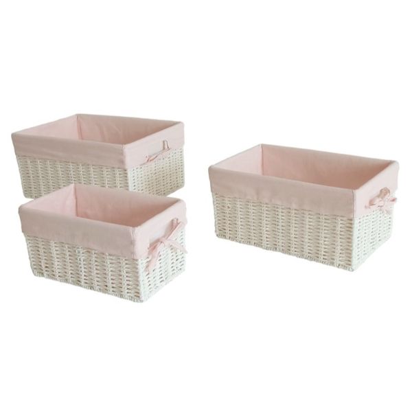 Set of 3 Pink Lined Storage Baskets | The Base Warehouse