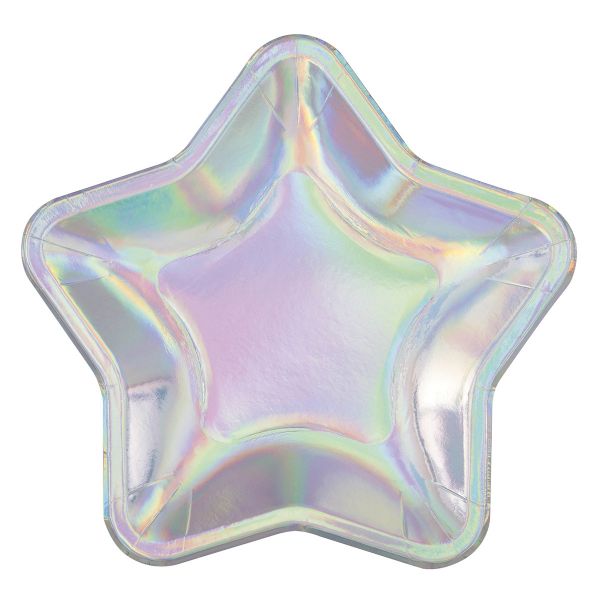 8 Pack Galaxy Iridescent Foil Stamped Star Shaped Paper Plates - 18.4cm ...