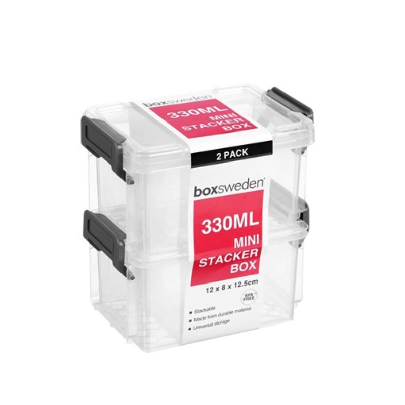 2 Pack Clear Mini Stacker Box - 330ml | The Base Warehouse
