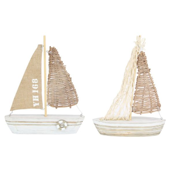 Boat with Rattan Look Sail MDF - 28cm | The Base Warehouse