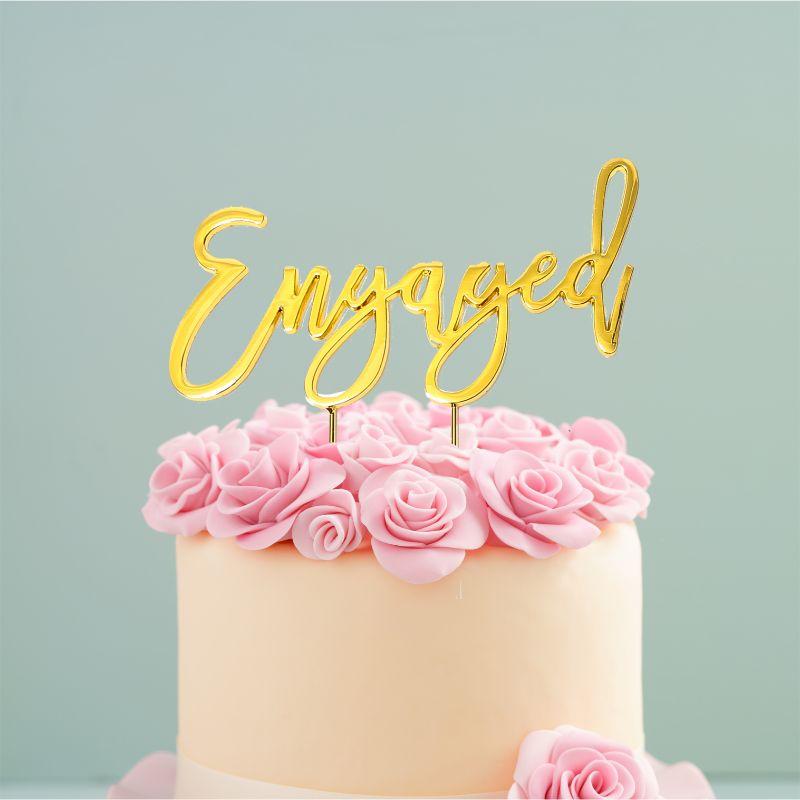 Gold Plated Engaged Cake Topper - 175mm x 115mm | The Base Warehouse