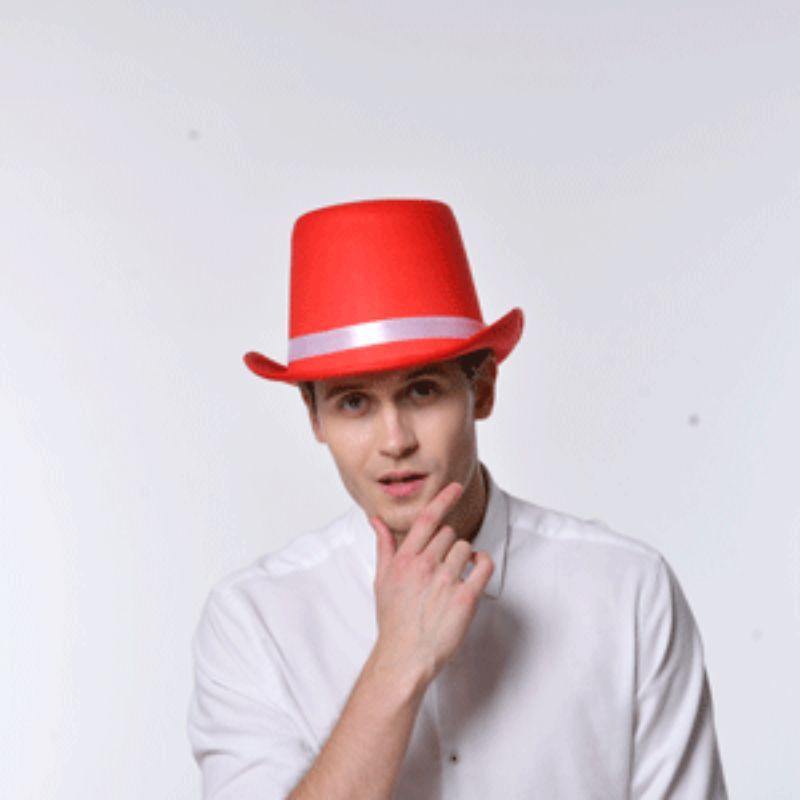 Adult Red Top Hat with White Band | The Base Warehouse