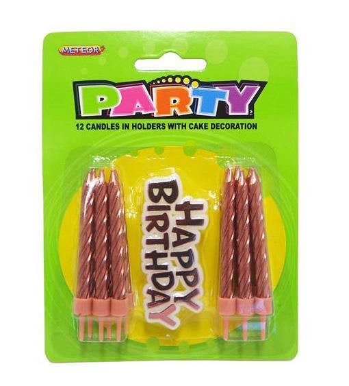 12 Pack Rose Gold Happy Birthday Candles | The Base Warehouse